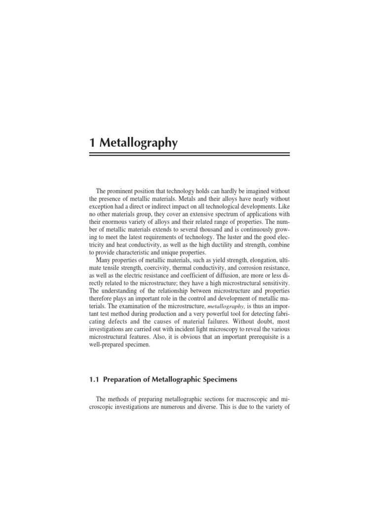 1 Metallography: 1.1 Preparation of Metallographic Specimens | PDF ...