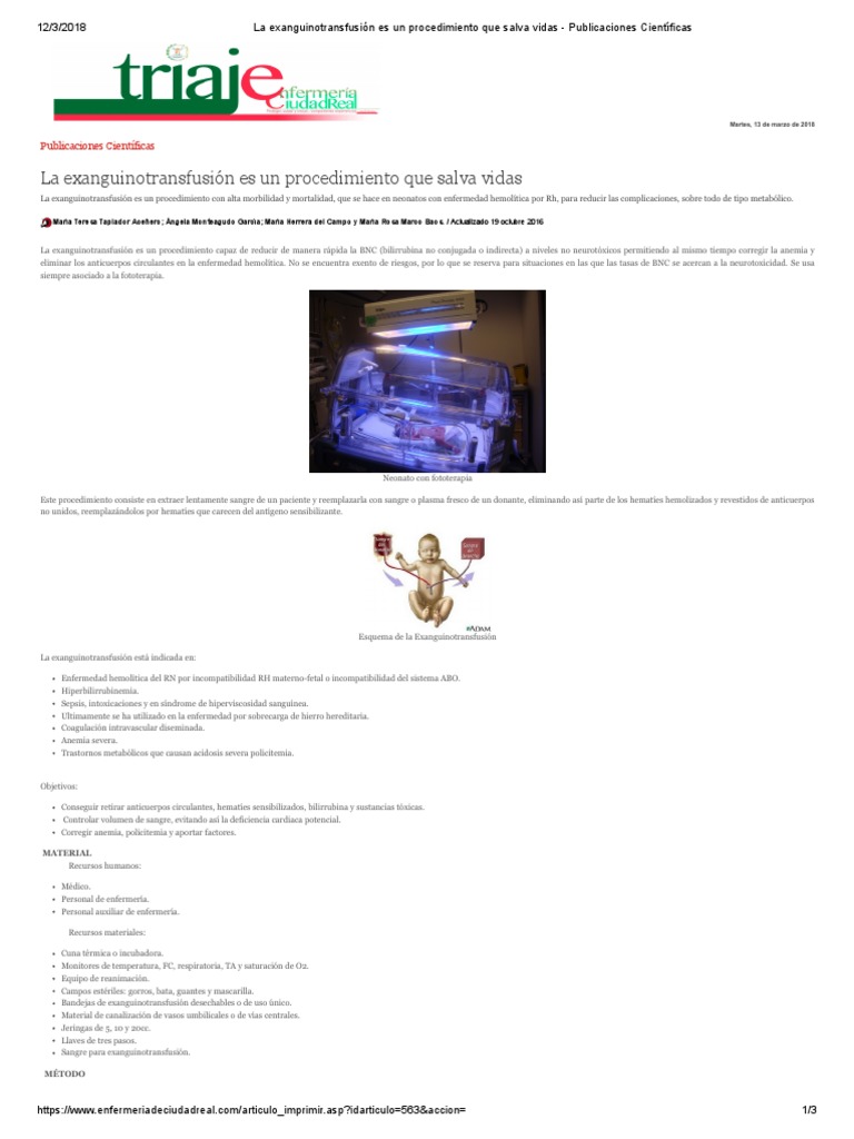 La Exanguinotransfusión Es Un Procedimiento Que Salva Vidas ...