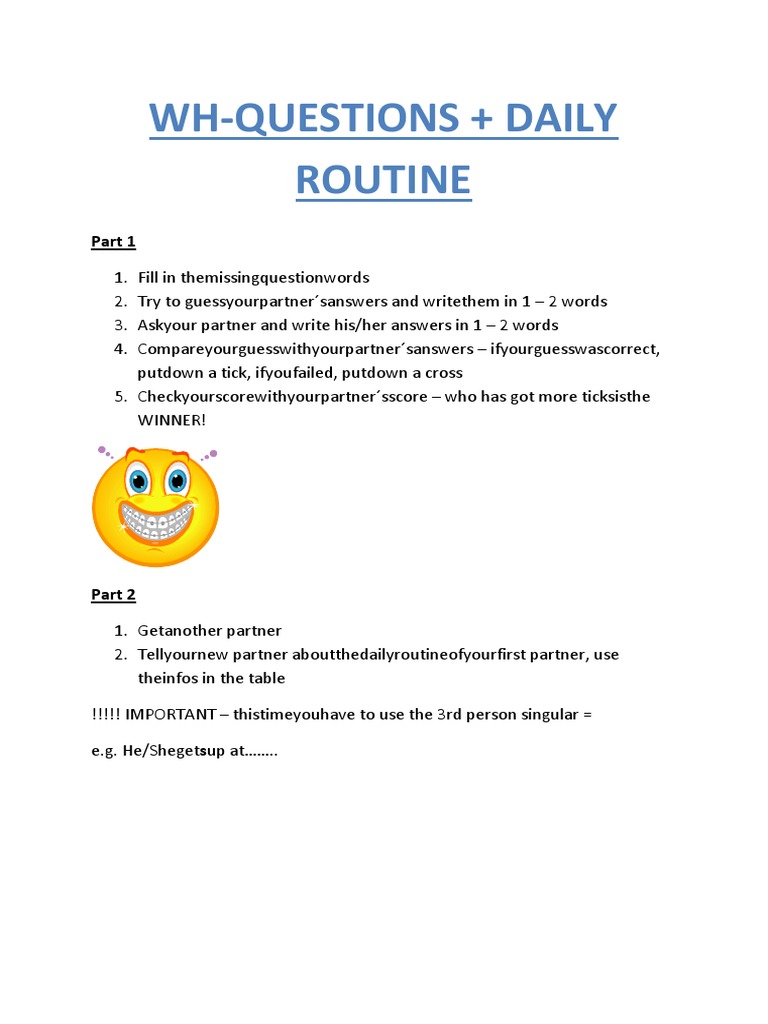 WH Questions Daily Routine | PDF