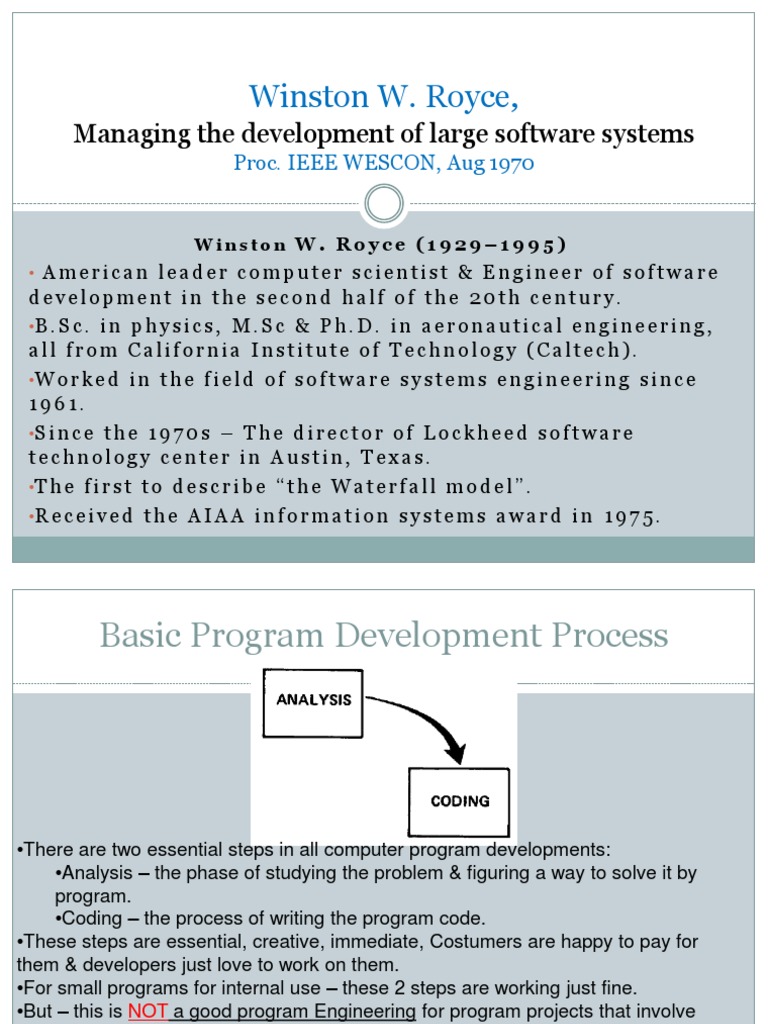 Winston W. Royce,: Managing The Development of Large Software Systems | PDF | Computer Program ...