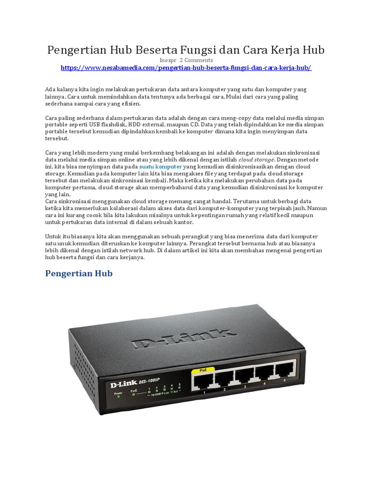 Pengertian Hub Beserta Fungsi Dan Cara Kerja Hub | PDF | Teknologi ...