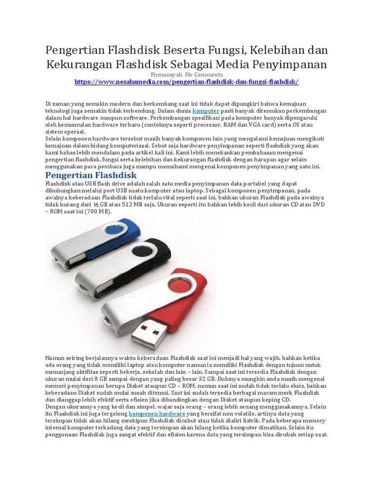 Pengertian Flashdisk Beserta Fungsi, Kelebihan Dan Kekurangan Flashdisk ...