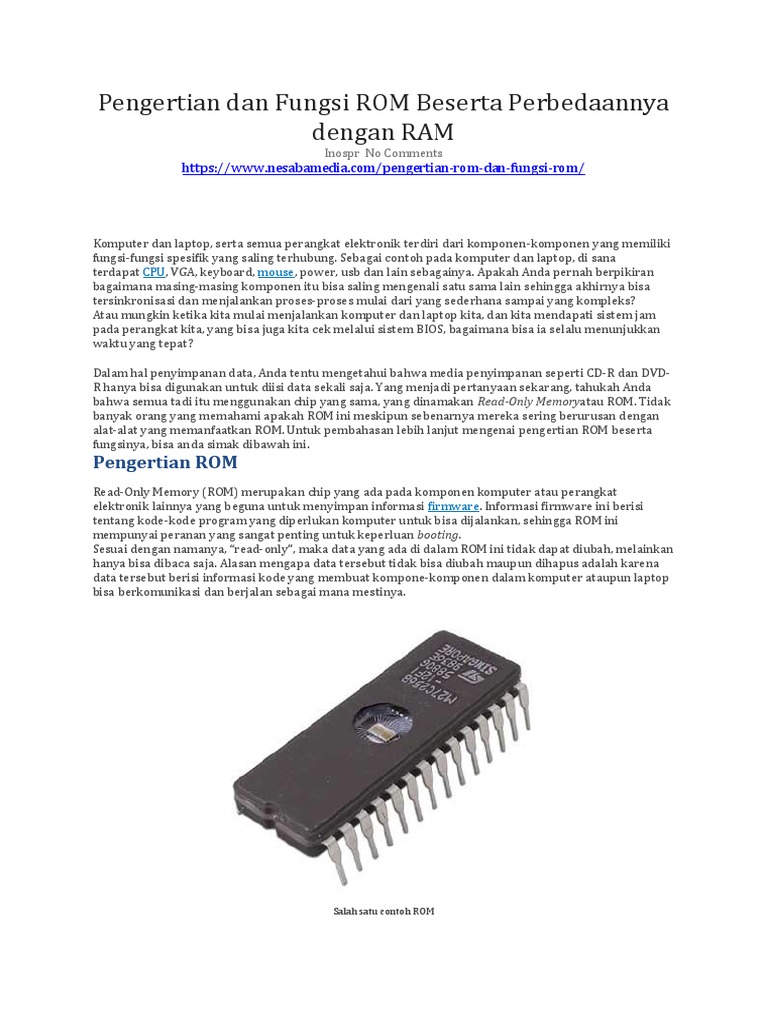 Pengertian Dan Fungsi ROM Beserta Perbedaannya Dengan RAM | PDF