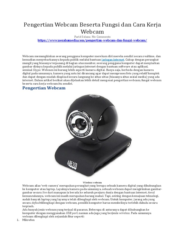 Pengertian Webcam Beserta Fungsi Dan Cara Kerja Webcam | PDF