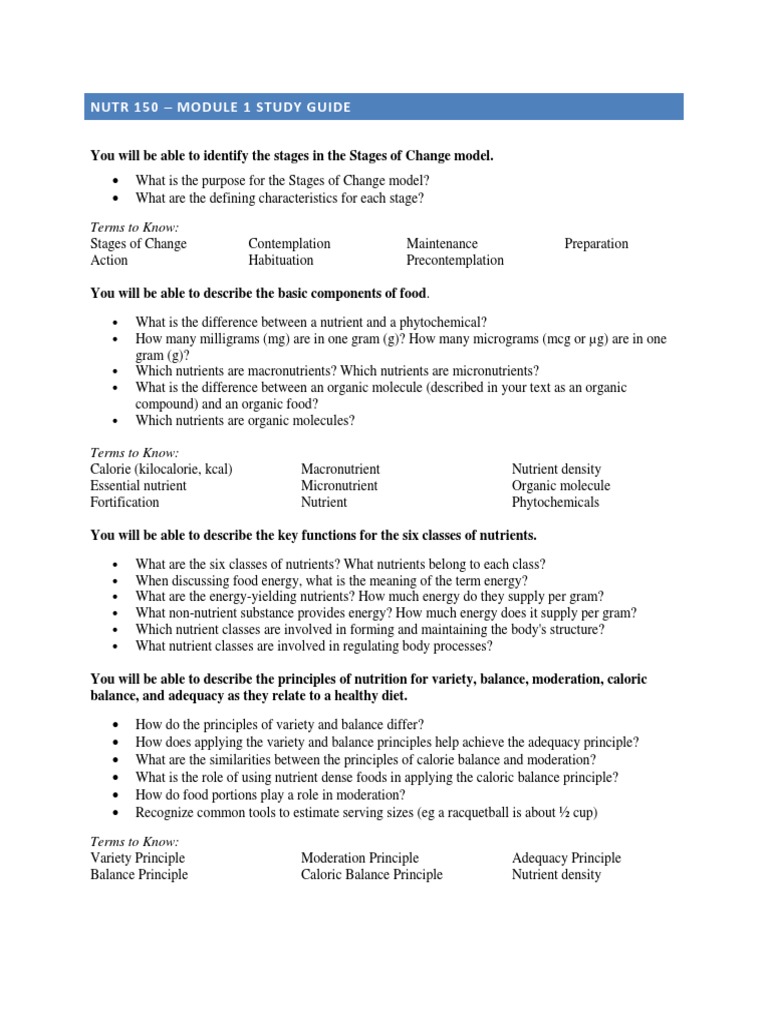 Module 1 Study Guide | PDF | Nutrition Facts Label | Nutrients