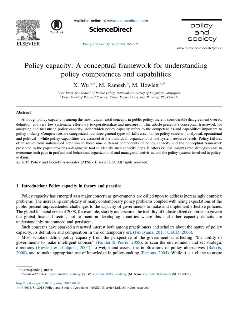 Wu Et Al. - 2015 - Policy Capacity A Conceptual Framework For Unders ...