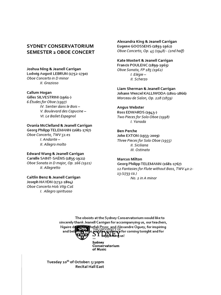Semester 2 Oboe Concert Program | PDF | Classical Music | Musical ...
