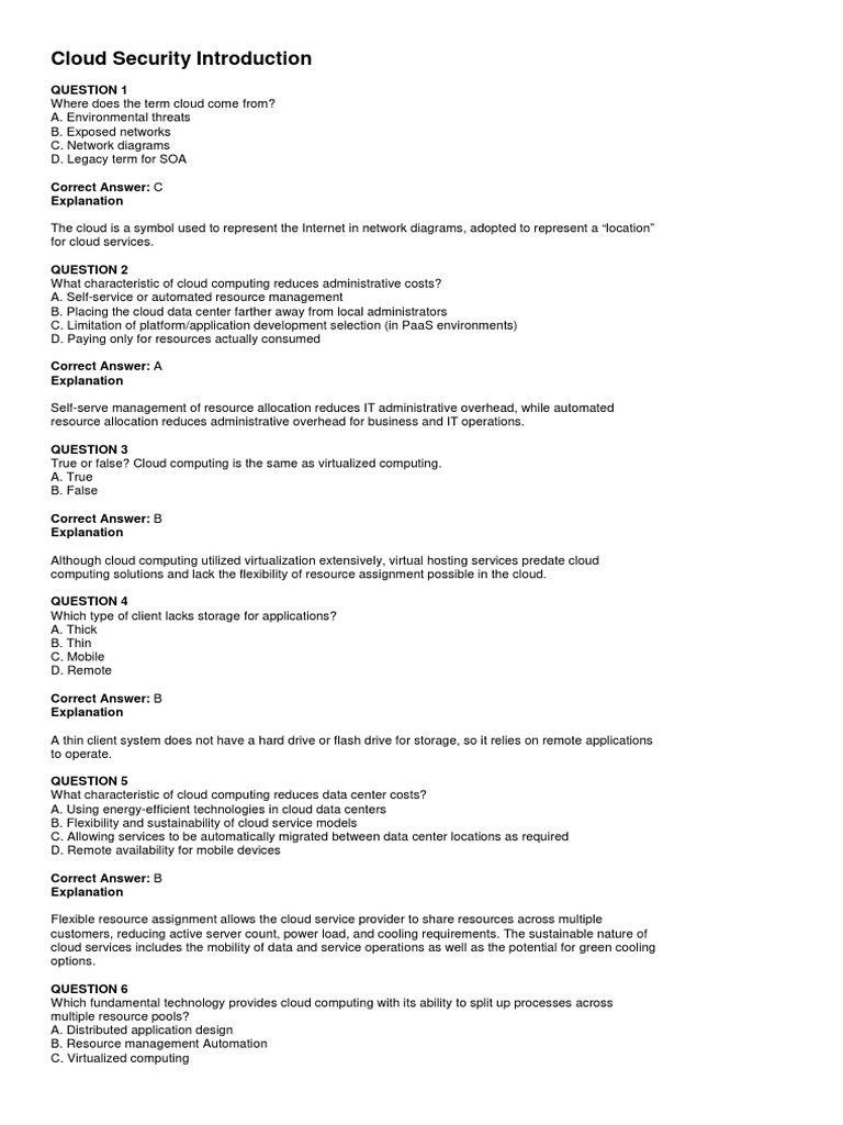 Cloud Security Introduction +1100 Questions-Answers-Explanations | PDF ...