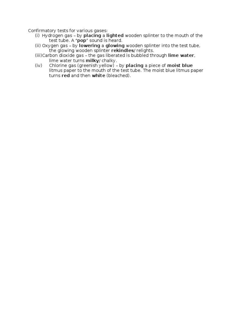 Confirmatory Tests for Common Gases | PDF