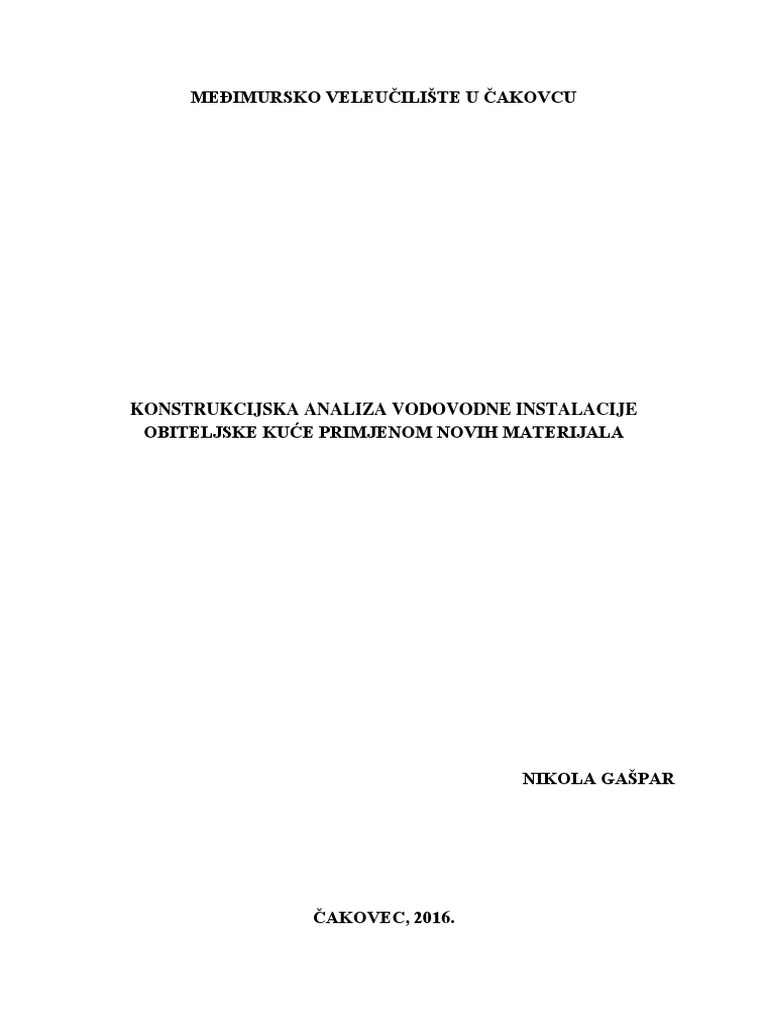 Analiza Vodovodne Instalacije Obiteljske Kuće-Zavrsni Rad | PDF