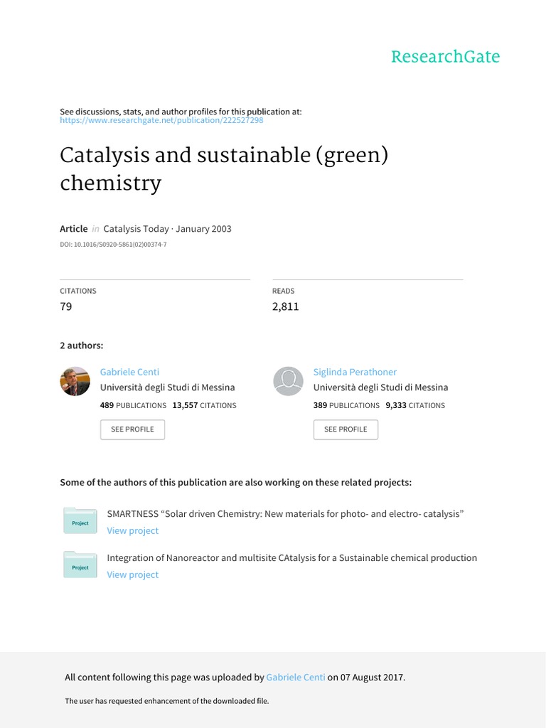 Catalysis and Sustainable Green Chemistry PDF | PDF | Green Chemistry ...