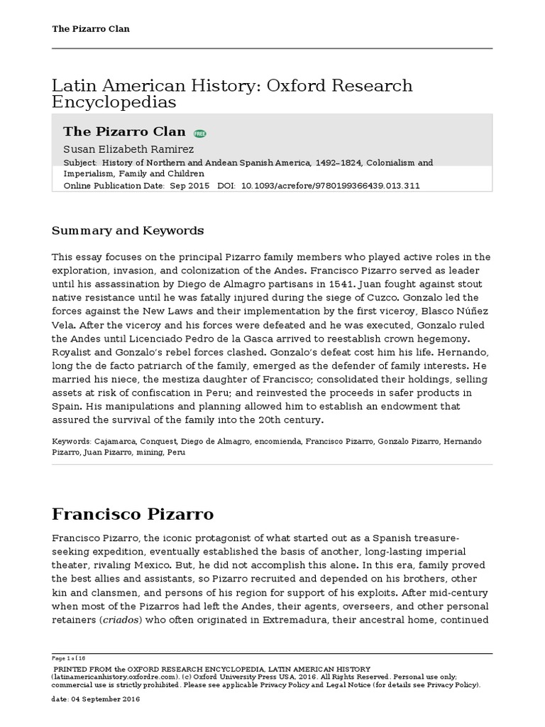 The Pizarro Clan | PDF | Francisco Pizarro | Spanish Colonization Of ...