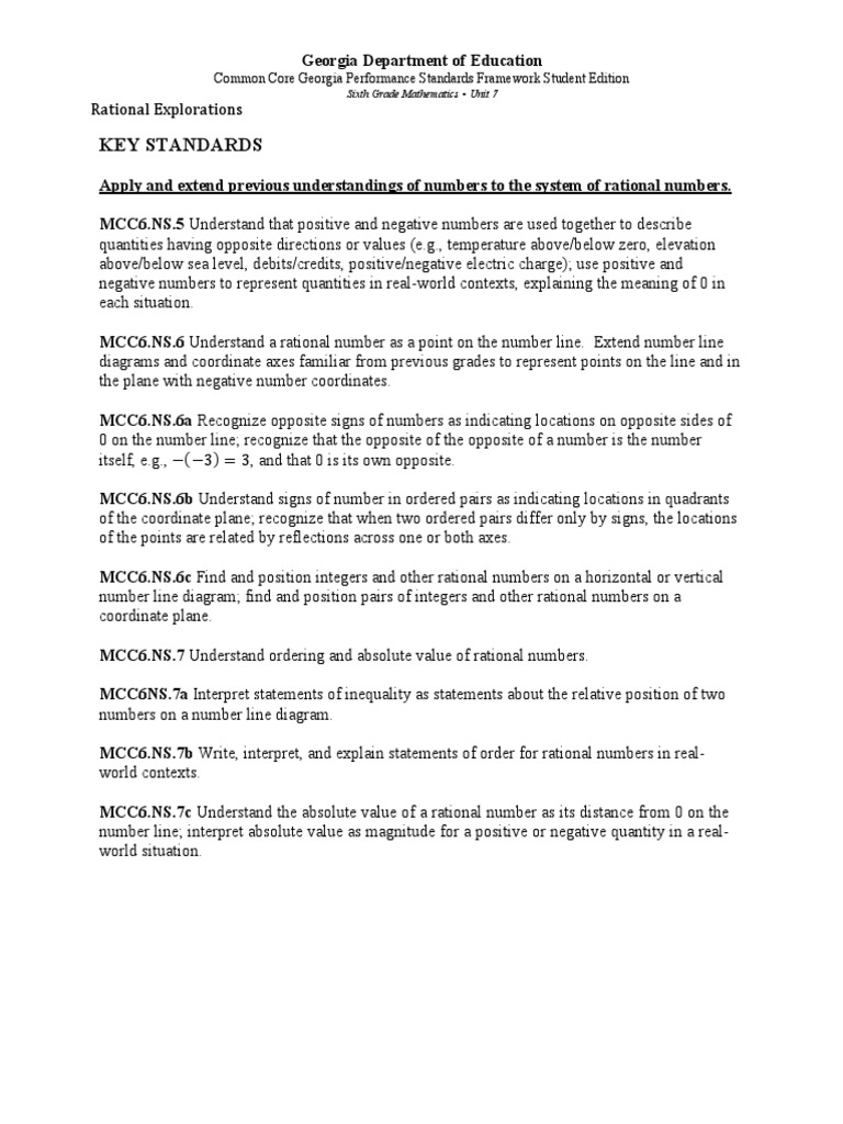 Key Standards: Common Core Georgia Performance Standards Framework ...