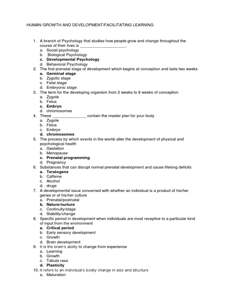 Human Growth and Development Quiz | PDF | Prenatal Development ...