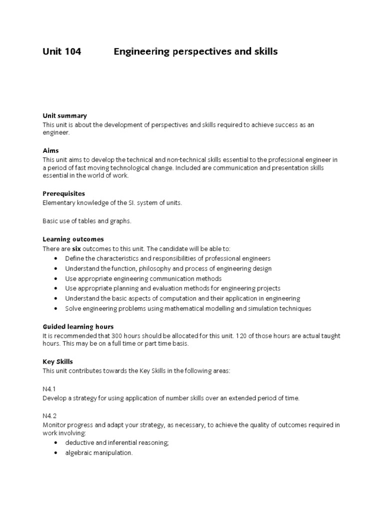 Unit 104 Engineering Perspectives and Skills | PDF | Engineering | Design
