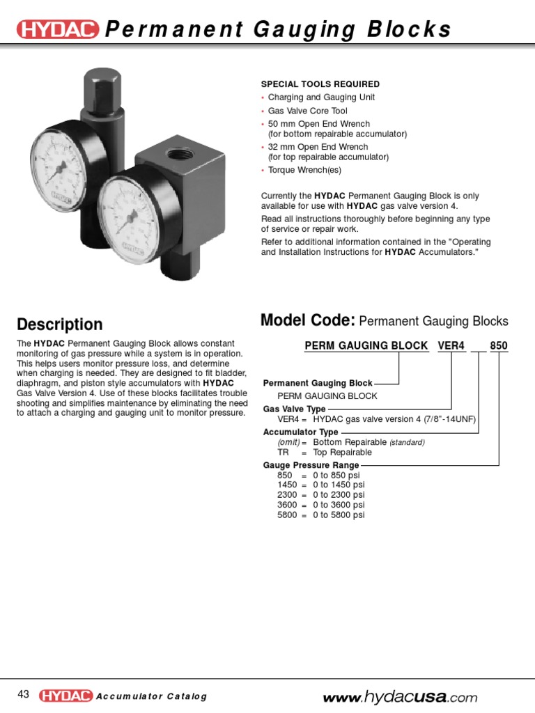 HYDAC Permanent Gauging Block Overview | PDF | Valve | Gases