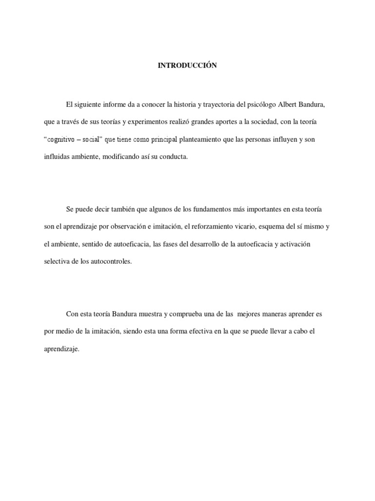 Albert Bandura. Teoría Cognitivo-Social | PDF | Autoeficacia | Aprendizaje