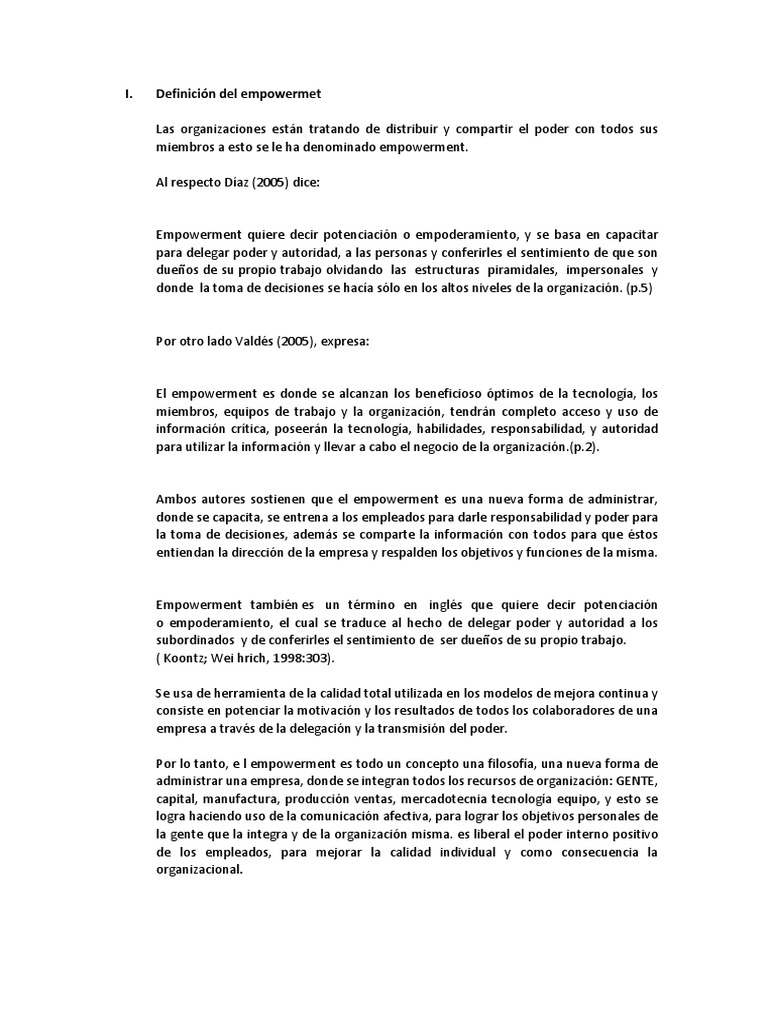 Definición y características del empowerment como nueva forma de ...