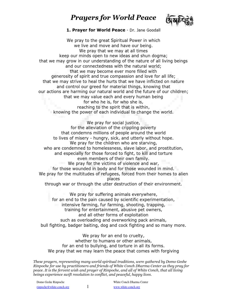 Prayers For World Peace 2010 | PDF | Compassion | Prayer