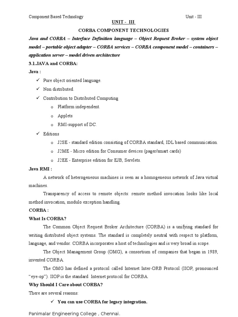 Unit Iii Corba Component Technologies Download Free Pdf Common Object Request Broker