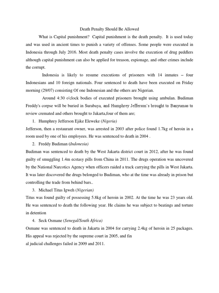 Death Penalty Should Be Allowed | PDF | Life Imprisonment | Capital ...