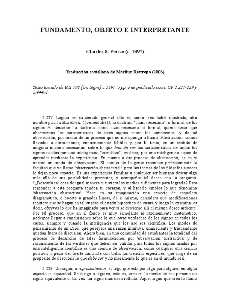 Peirce, FUNDAMENTO, Objeto e Interpretante | PDF | Charles Sanders ...