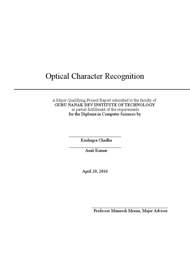 Optical Character Recognition - Project Report | PDF | C++ | Optical ...