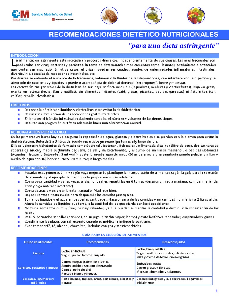 30.dieta Astringente | Descargar gratis PDF | Diarrea | Alimentos