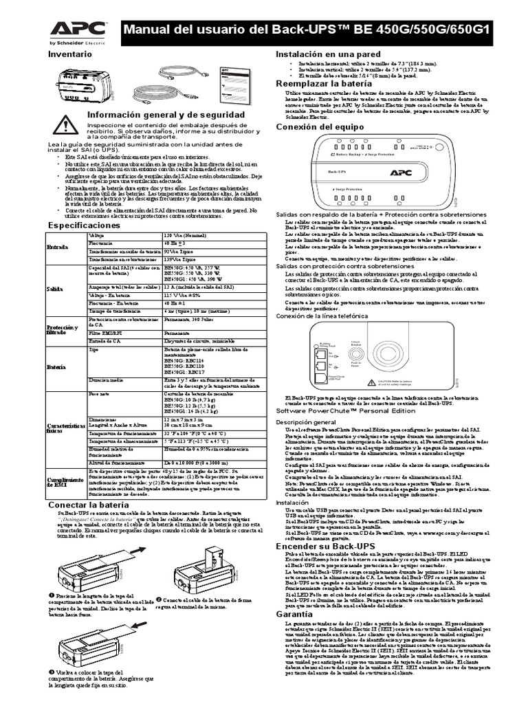 Manual UPS aPC 450w | PDF | Diodo emisor de luz | Batería (electricidad)