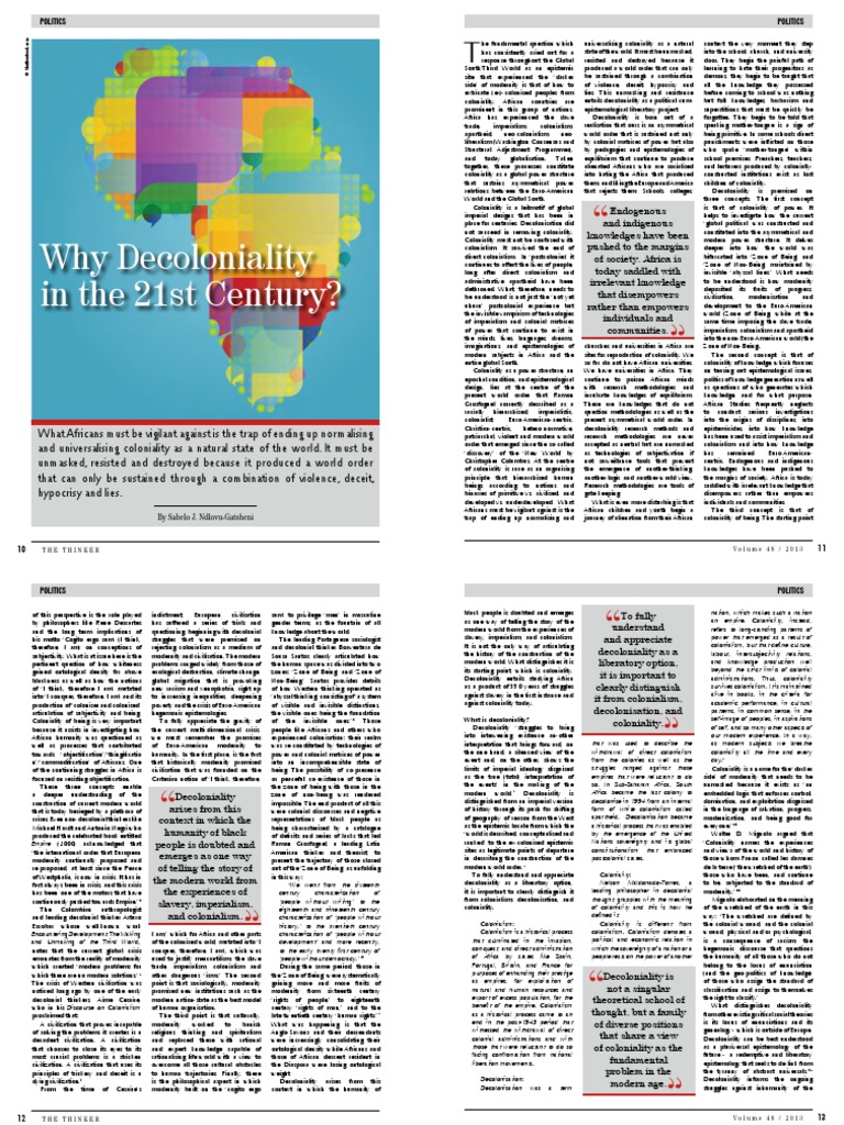 Why Decoloniality in The 21st Century-2013 | PDF | Colonialism | Postcolonialism