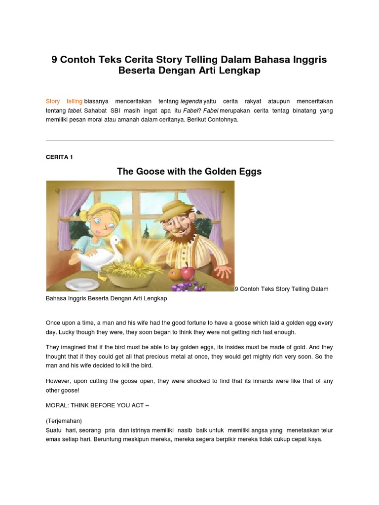 9 Examples of Storytelling Texts in English with Complete Meanings | PDF