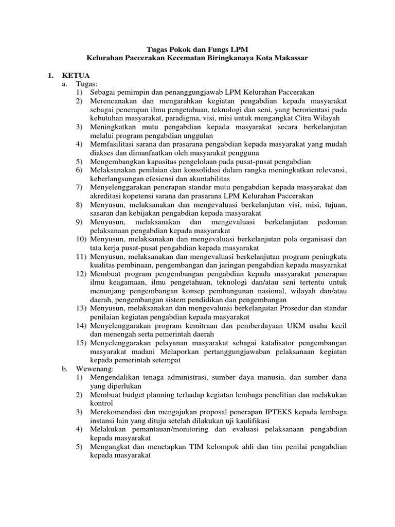 Tugas Pokok Dan Fungs LPM | PDF