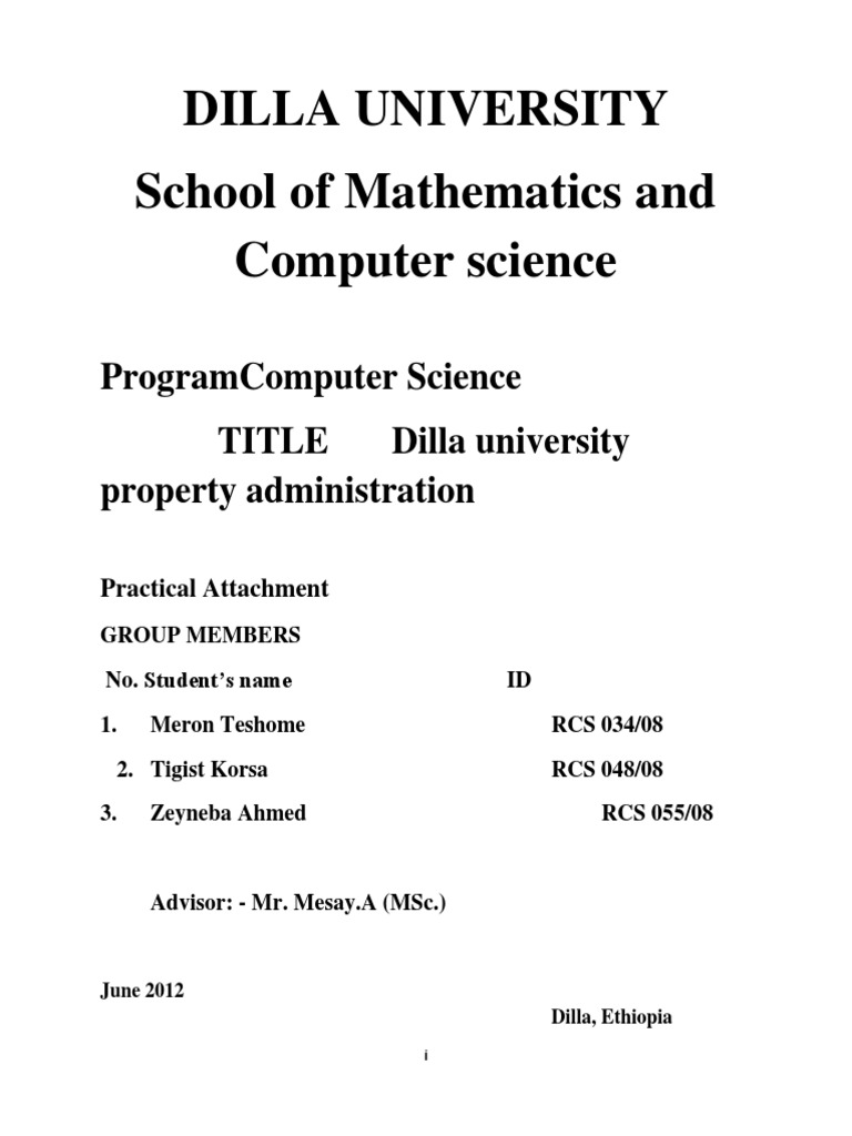 Dilla Universty Dilla University School of Mathematics and Computer ...