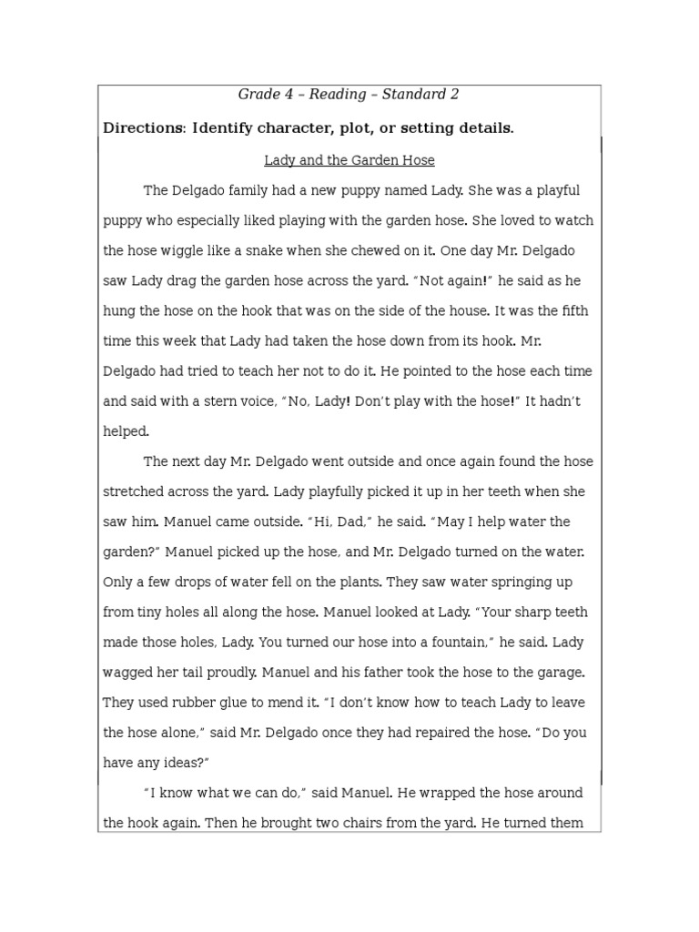 Directions: Identify Character, Plot, or Setting Details.: Grade 4 ...