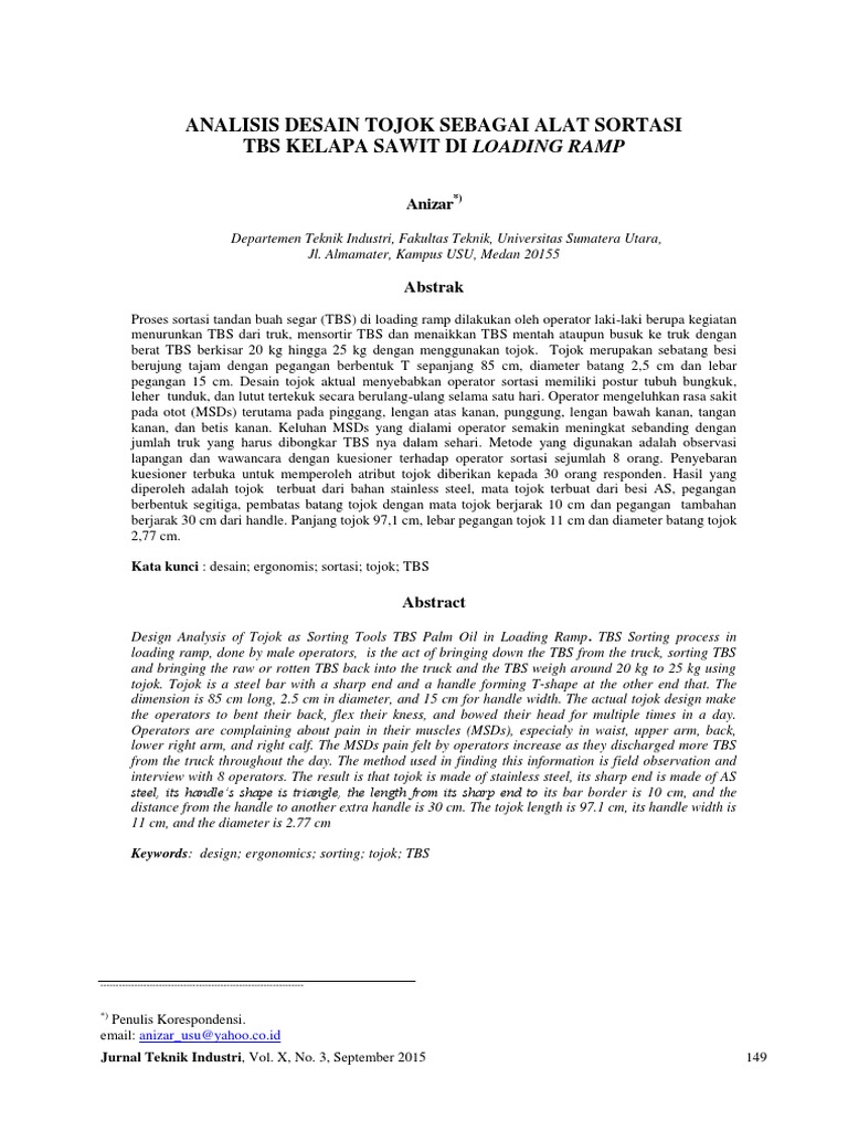 Desain Ergonomis Tojok untuk Sortasi TBS | PDF