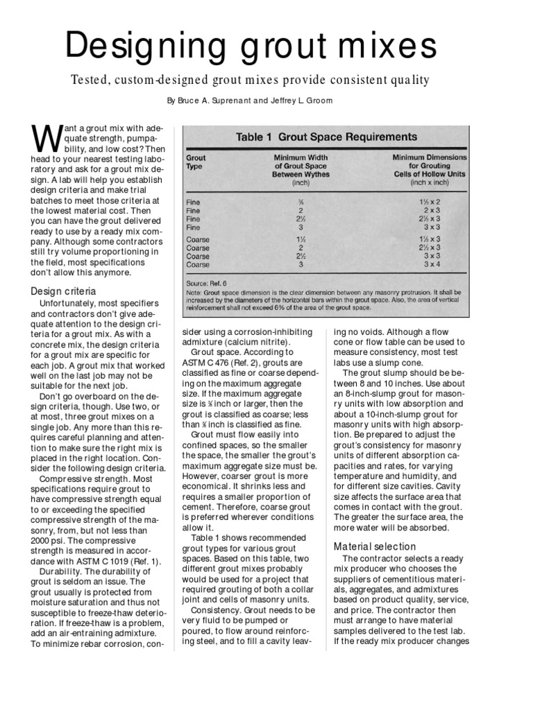 Masonry Construction Article PDF - Designing Grout Mixes | PDF | Fly ...
