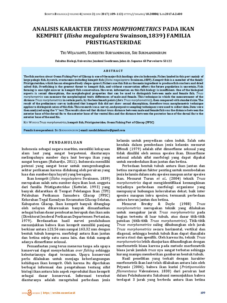 Truss Morphometrics Ikan Kemprit Pristigasteridae | PDF | Ilmu Sosial ...