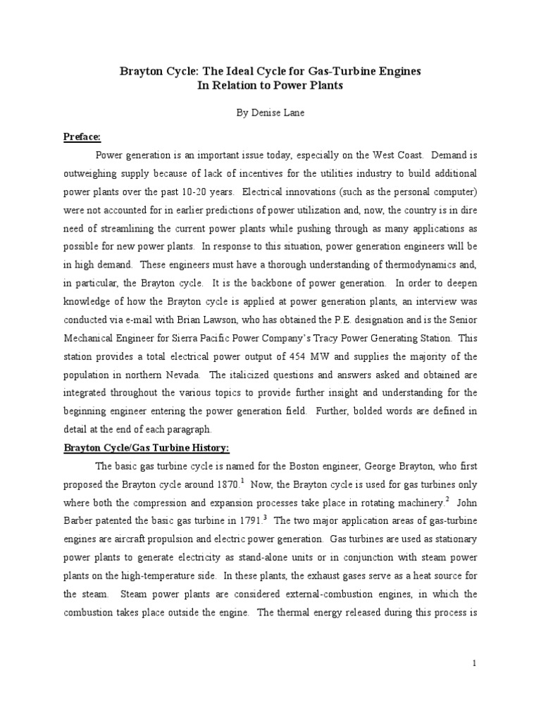 Brayton Cycle | PDF | Gas Turbine | Internal Combustion Engine