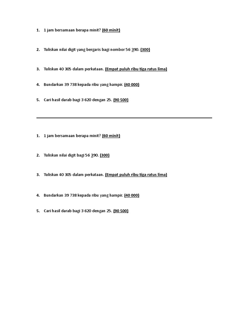 1 Jam Bersamaan Berapa Minit | PDF