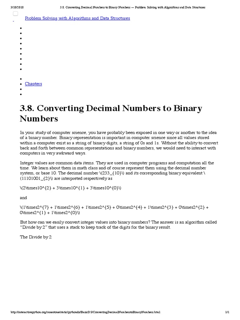 38 Converting Decimal Numbers To Binary Numbers Problem Solving With Algorithms And Data 