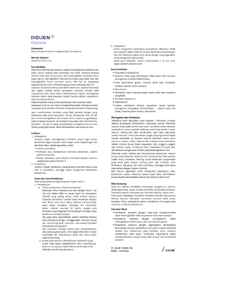 Test Brosur Oxytocin Induxin | PDF