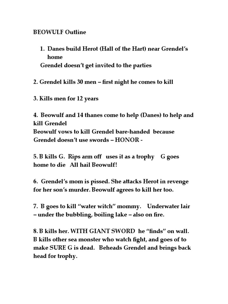 Beowulf Outline - Review | PDF