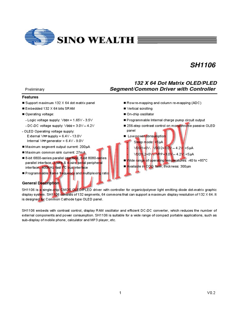 Sh1106 Sino Wealth | PDF | Random Access Memory | Input/Output