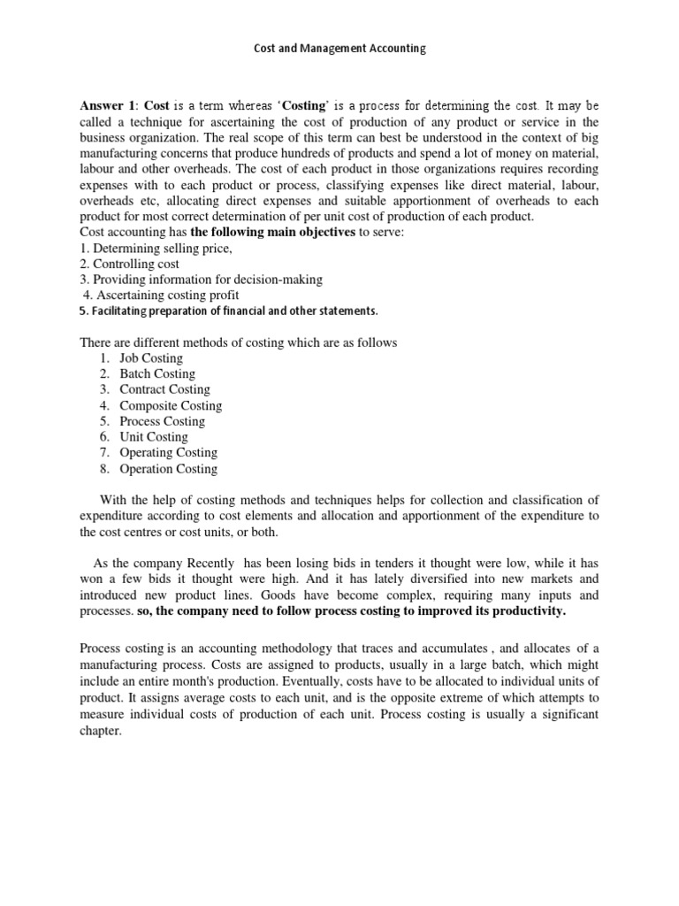 Cost Management Accounting Pdf Cost Accounting Cost