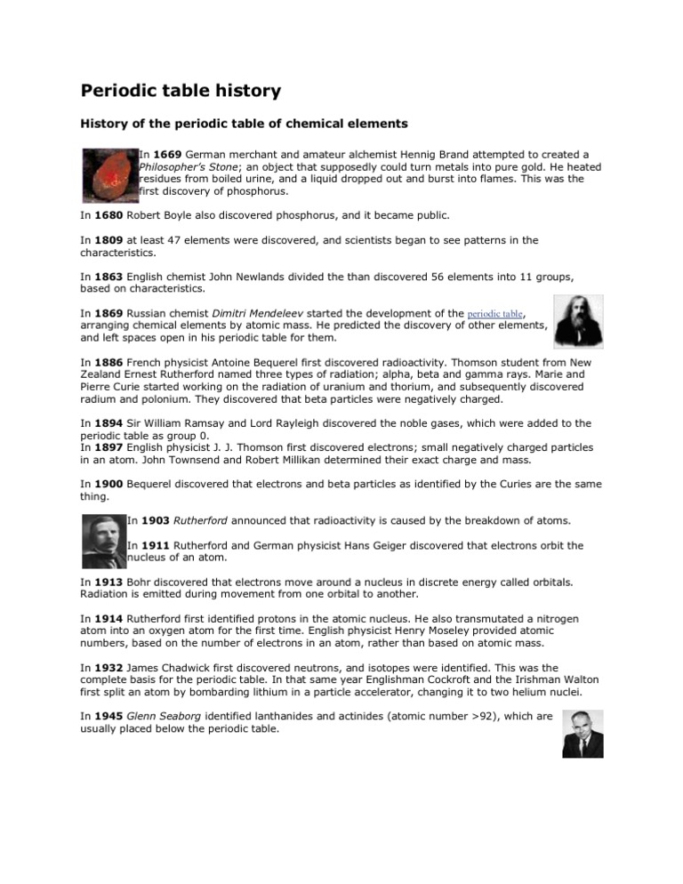 Periodic Table History | PDF | Atoms | Radioactive Decay
