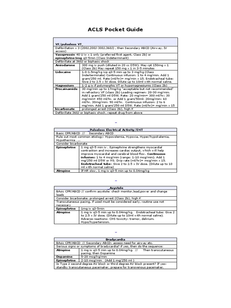 ACLS Pocket Guide | PDF | Percutaneous Coronary Intervention ...