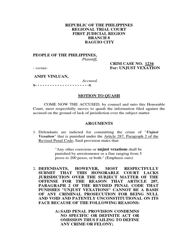 Motion To Quash | PDF | Vagueness Doctrine | Crime & Violence