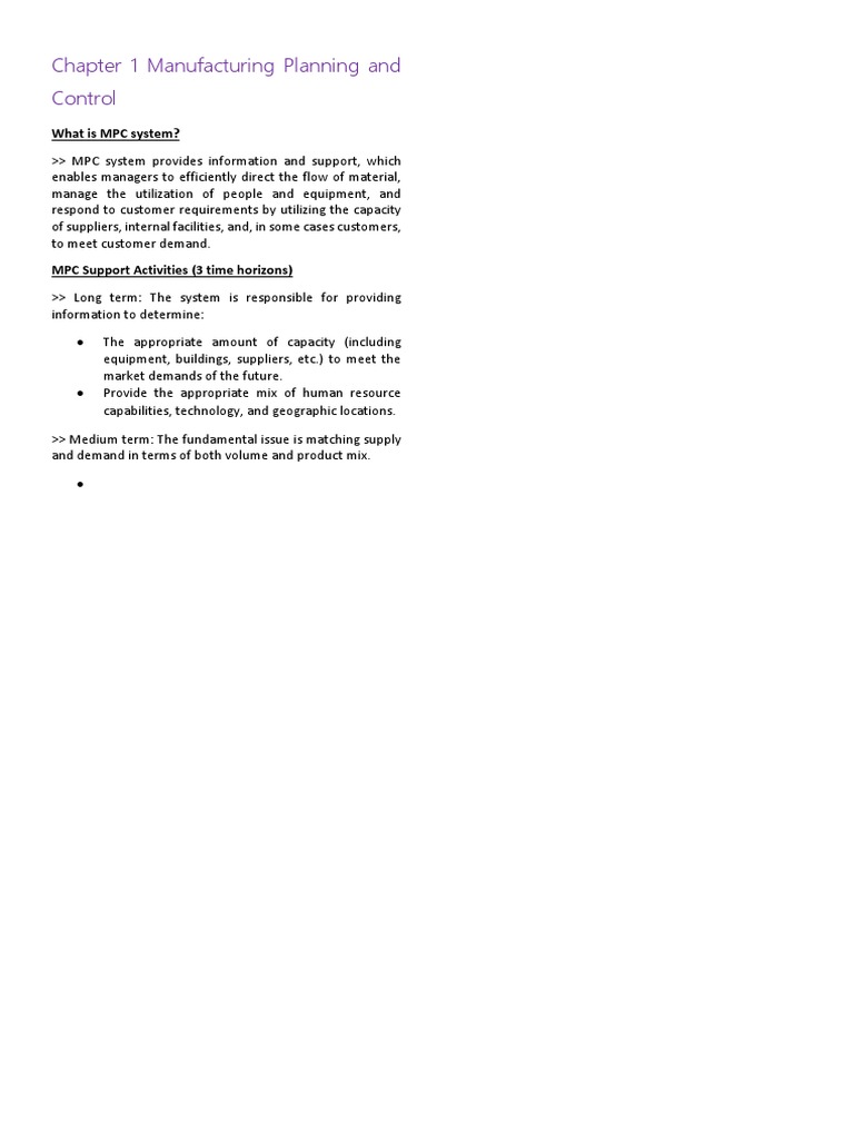 Chapter 1 Manufacturing Planning and Control: What Is MPC System? | PDF