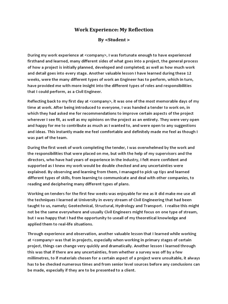 Work Experience Reflection Example PDF | PDF | Civil Engineering ...
