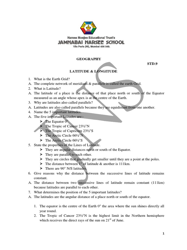Std9-Geog-latitude and Longitude (2013) | PDF | Longitude | Equator
